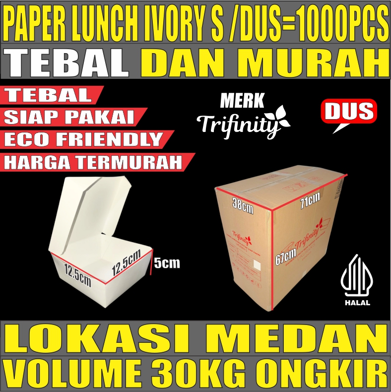 paper lunch s ivory dus 1000pcs box kotak tutup putih trifinity