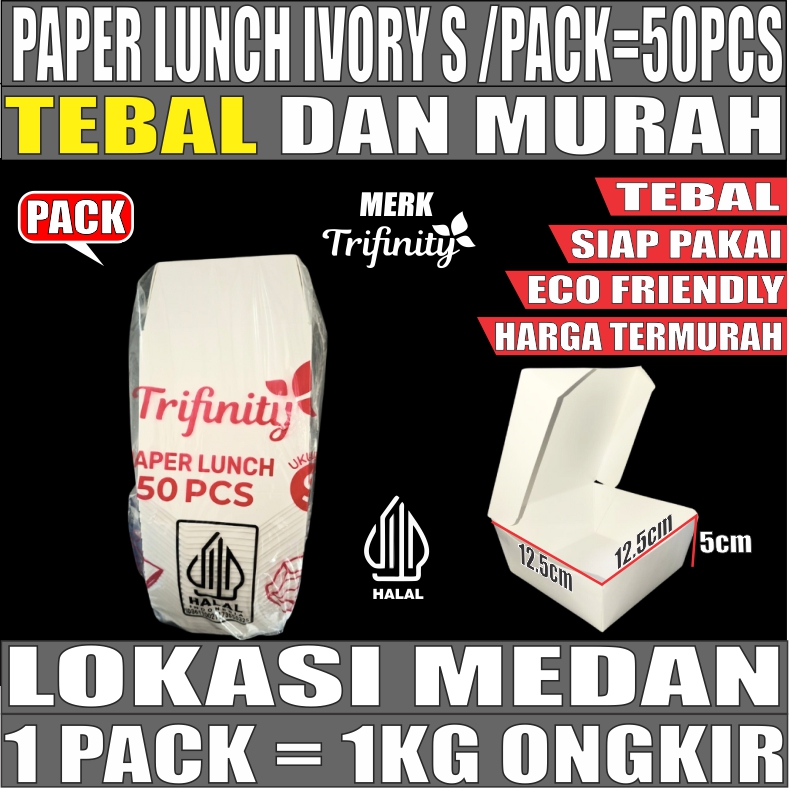 paper lunch s ivory pack 50pcs box kotak tutup putih trifinity