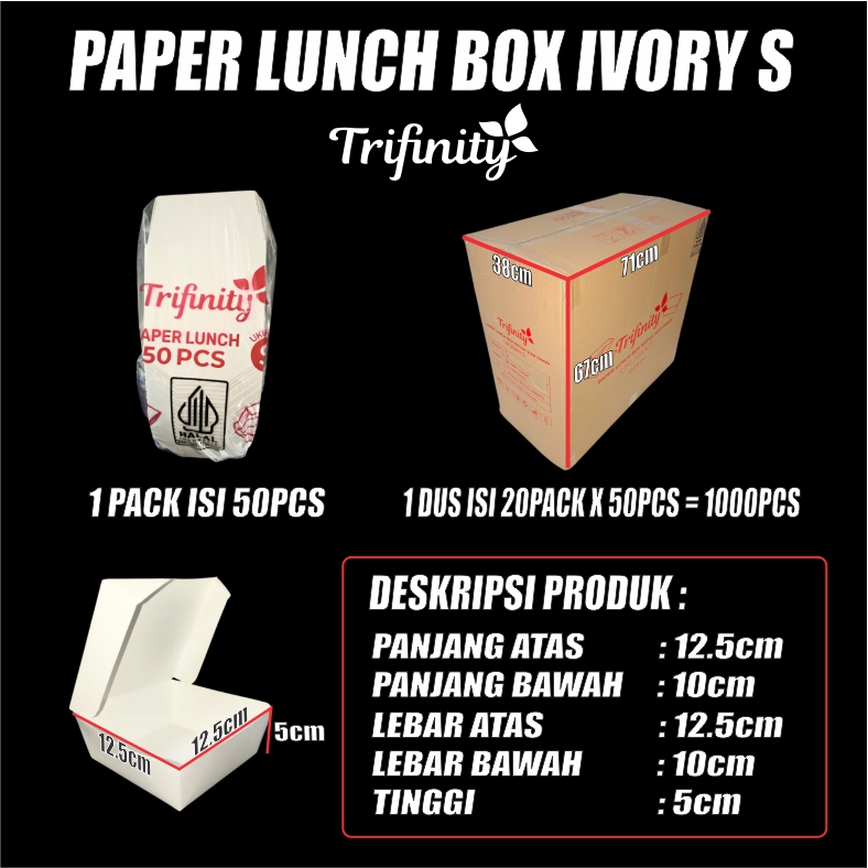 paper lunch s ivory dus 1000pcs box kotak tutup putih trifinity